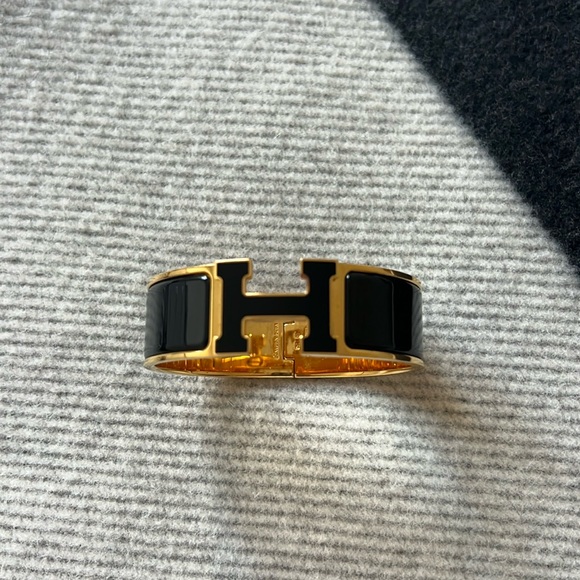 Hermes | Jewelry | Hermes Click Clac H Bracelet In Black And Gold ...